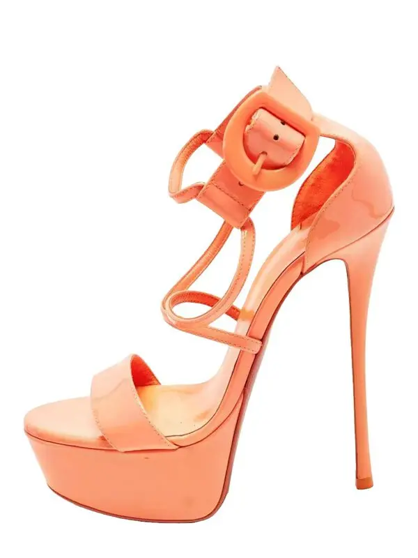 CHRISTIAN LOUBOUTIN Patent Leather Platform Stiletto Heeled Sandals - Orange