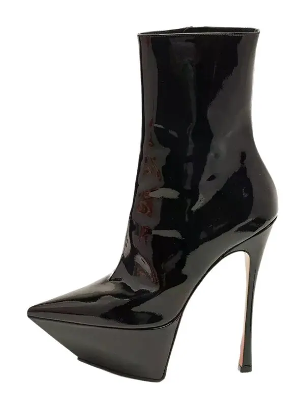 Amina Muaddi Patent Leather Platform Stiletto Ankle Boots - Black