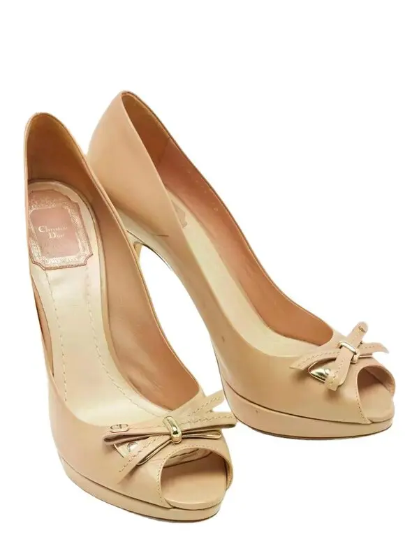 Dior Bow-detail Leather Heeled Pumps - Neutrals