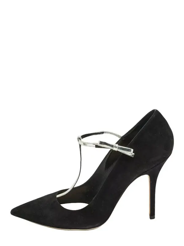 Dior Leather Pointed Toe Stiletto Pumps With T-strap And Bow Detail - Black