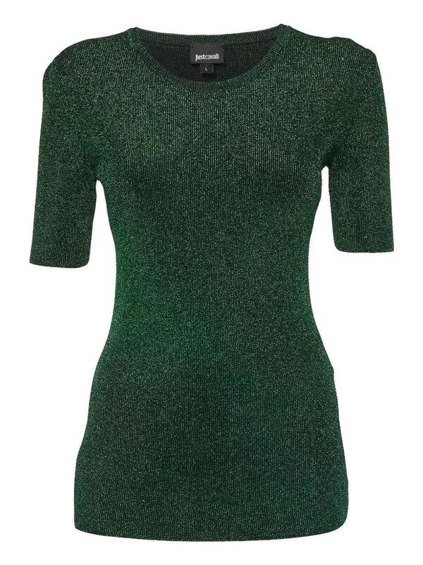 Just Cavalli Lamé Knit V-neck T-shirt - Green