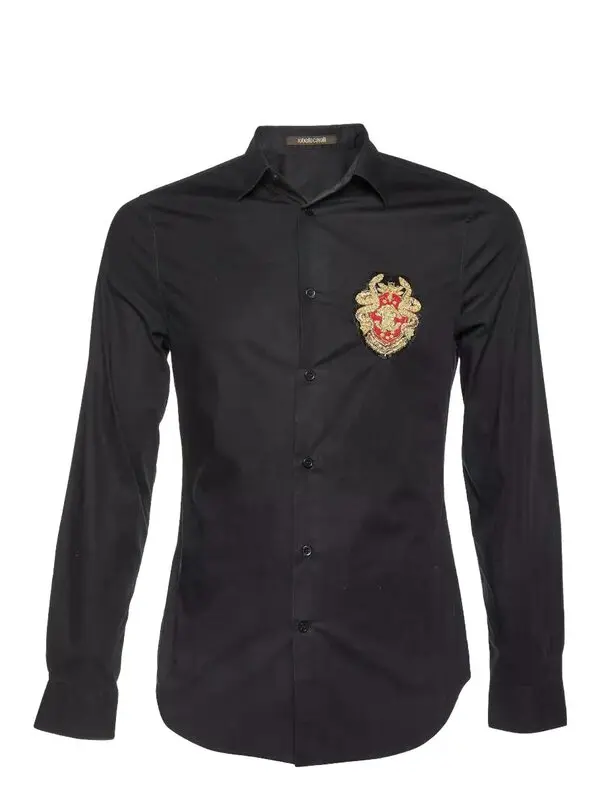 Roberto Cavalli Logo-crest Embroidered Shirt - Black