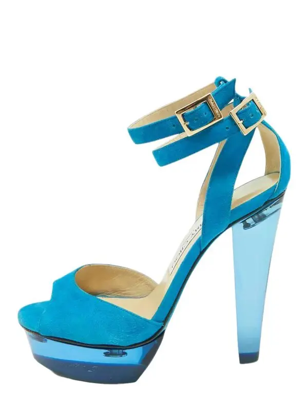 JIMMY CHOO Suede Ankle Strap Platform Sandals - Blue
