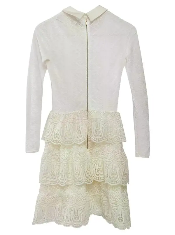 SELF-PORTRAIT Lace-detail Tiered Mini Dress - Neutrals