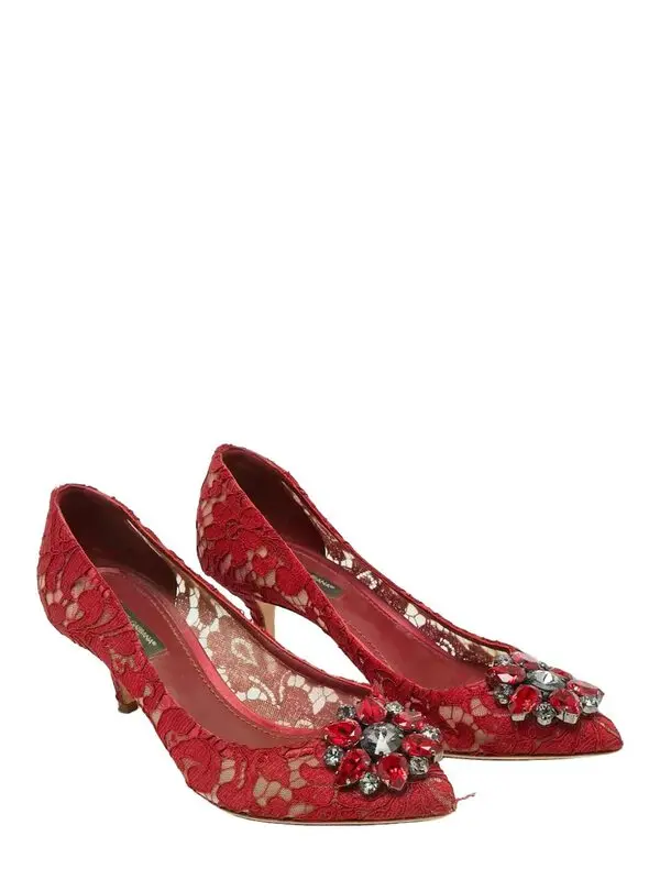 Dolce & Gabbana Bellucci Floral Lace Pumps - Red