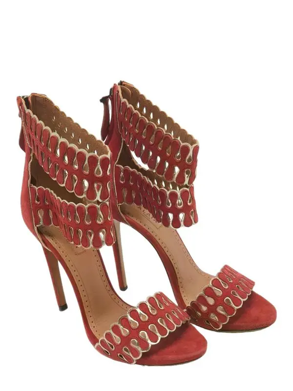 Alaïa Laser-cut Ankle Strap Sandals - Red