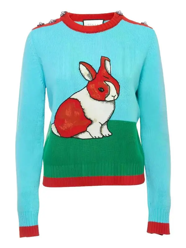 Gucci Rabbit Print Crewneck Sweatshirt - Blue