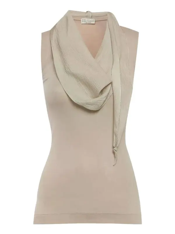 Brunello Cucinelli Rib-knit Cowl Neck Tank Top - Neutrals