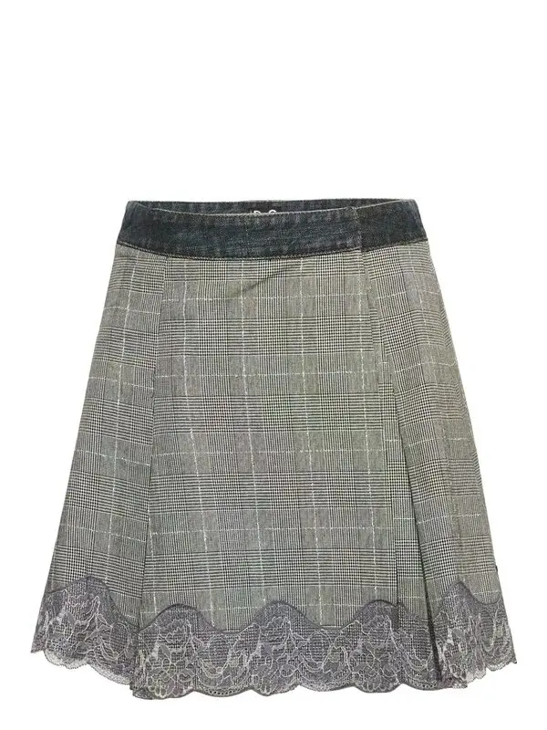 Dolce & Gabbana Plaid Wrap Skirt With Lace Trim - Grey