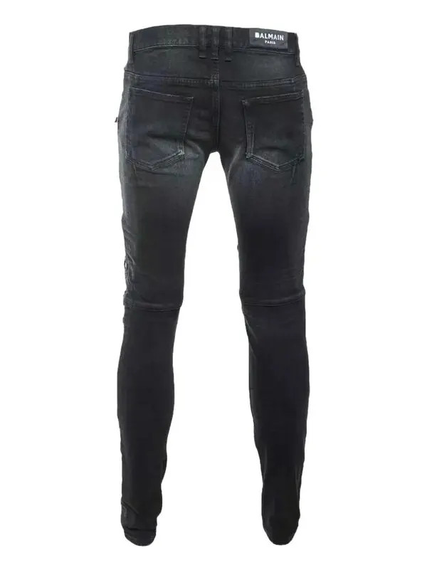 Balmain Distressed Ribbed Slim Cut Jeans - Black