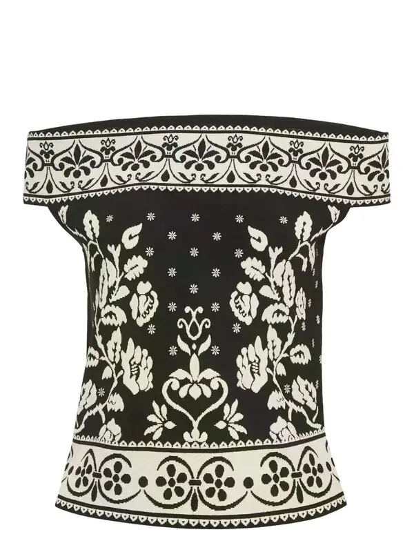 Alexander McQueen Floral-embossed Knitted Cropped Blouse - Black