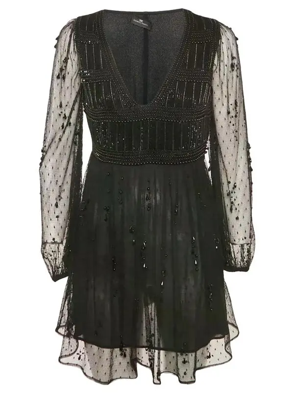 Elisabetta Franchi Bead-embellished Tulle Mini Dress - Black