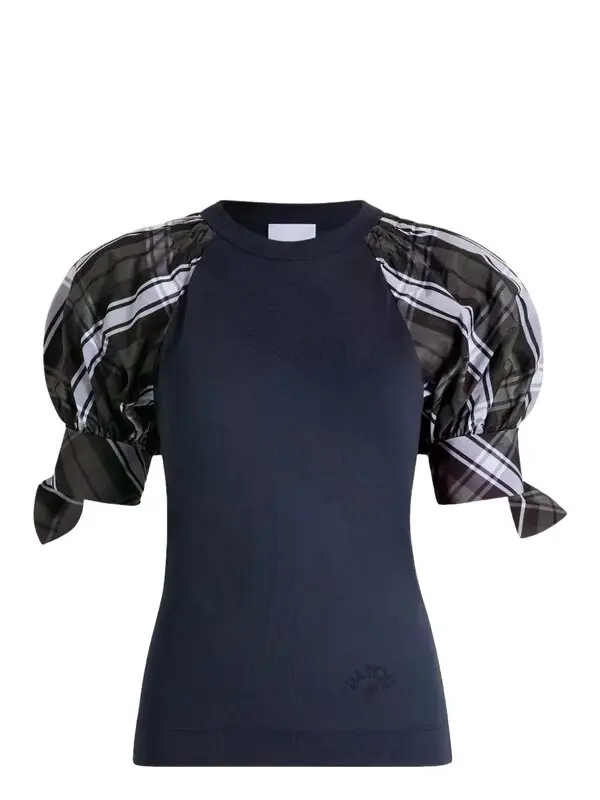 PATOU Check-print Tie-sleeve T-shirt - Blue