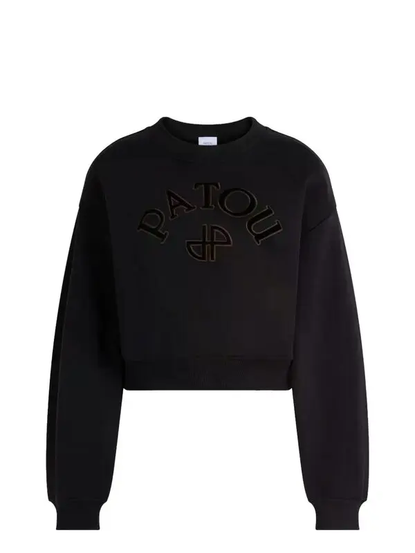 PATOU Cropped Sweatshirt With Logo Embroidery - Black