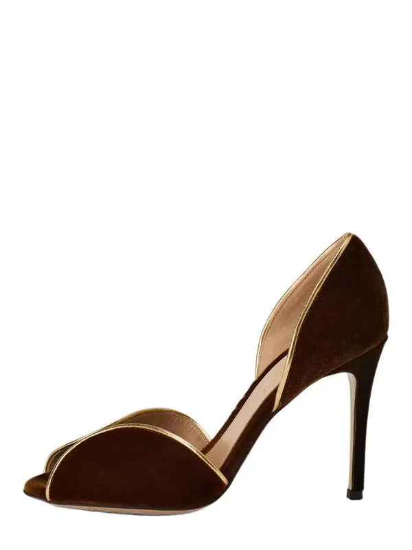 GIANVITO ROSSI Velvet Peep-toe Pumps - Brown