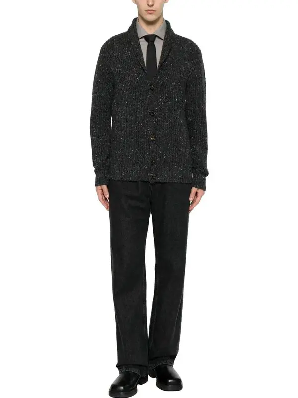 Eleventy Ribbed Knit Shawl Collar Cardigan - Grey