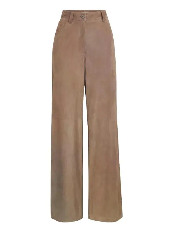 Brunello Cucinelli Suede Baggy Trousers With Monili - Brown