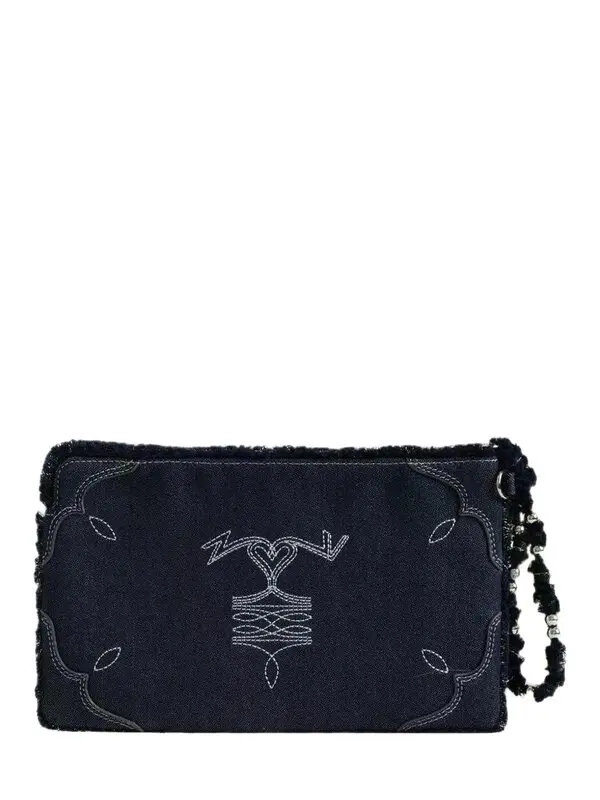 Zadig&Voltaire Embroidered Frayed Travel Pouch - Blue