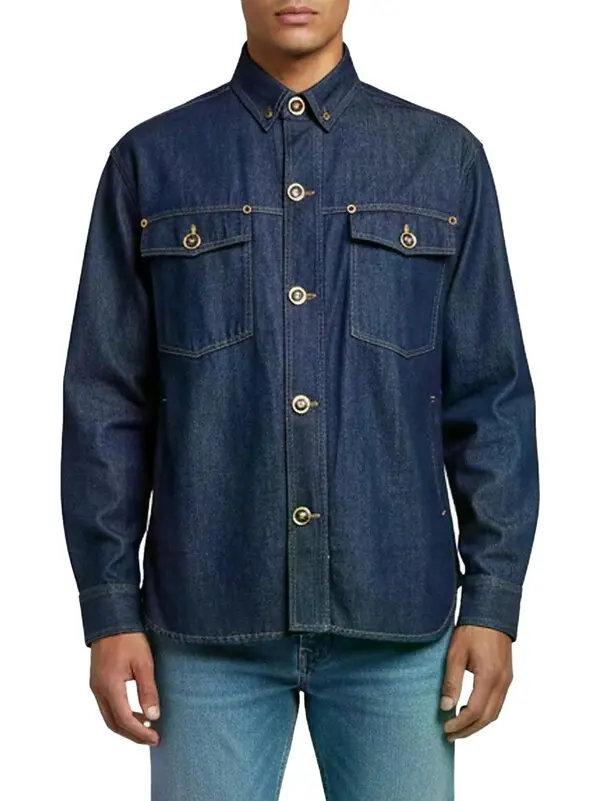 Versace Medusa Head Buttons Denim Shirt - Blue
