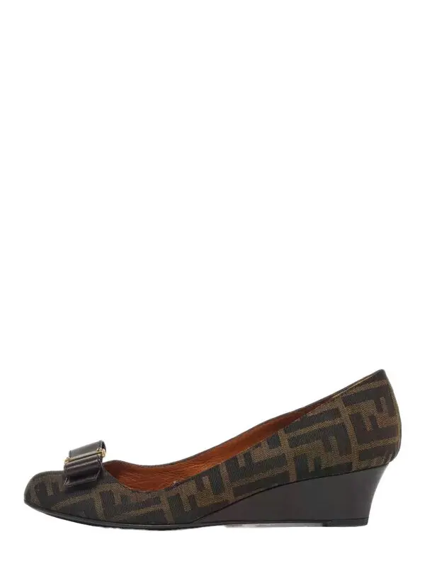 Fendi Zucca Bow Detail Wedge Pumps - Brown