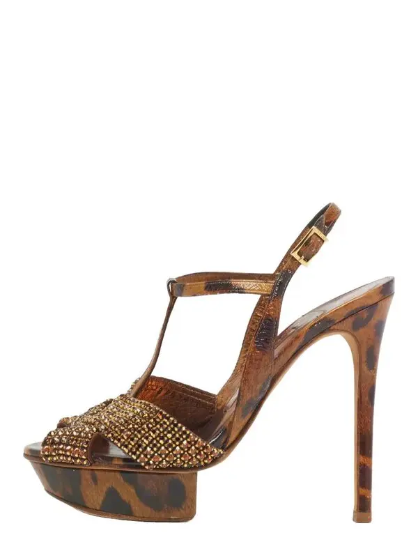 GINA Leopard-print Crystal-embellished Slingback Sandals - Brown