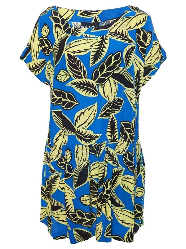 Moschino Leaf-print Shirred Mini Dress - Blue