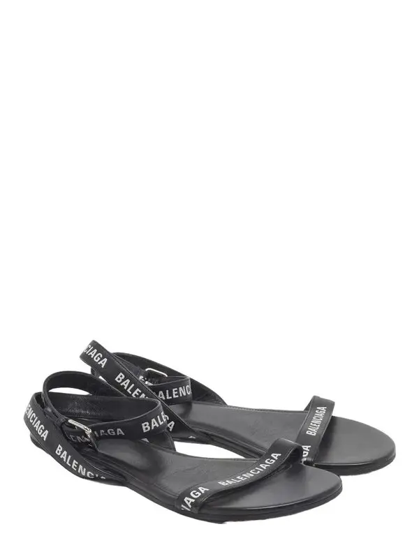 Balenciaga Logo-tape Ankle-strap Leather Flat Sandals - Black