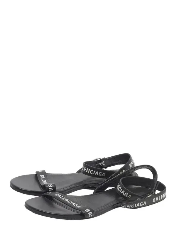 Balenciaga Logo-tape Ankle-strap Leather Flat Sandals - Black