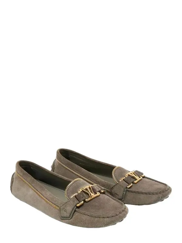 LOUIS VUITTON Suede Zip Trim Loafers - Grey