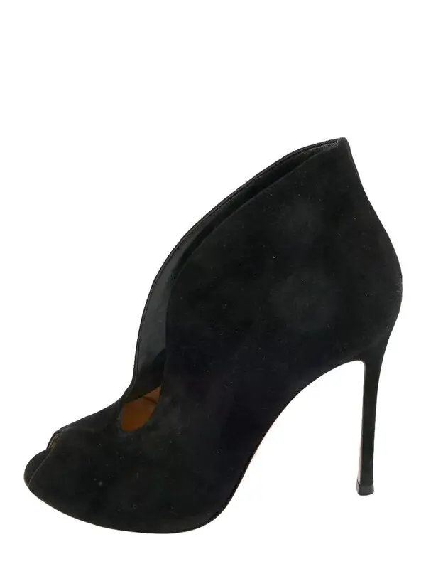 GIANVITO ROSSI Suede Peep-toe Stiletto Ankle Boots - Black