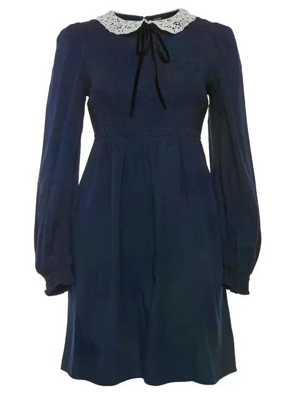 Maje Smocked Guipure Collar Mini Dress - Blue