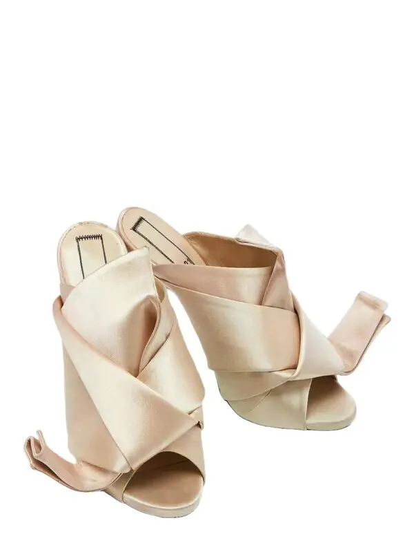 N°21 Pleated Satin Mules With Knot Detail - Neutrals