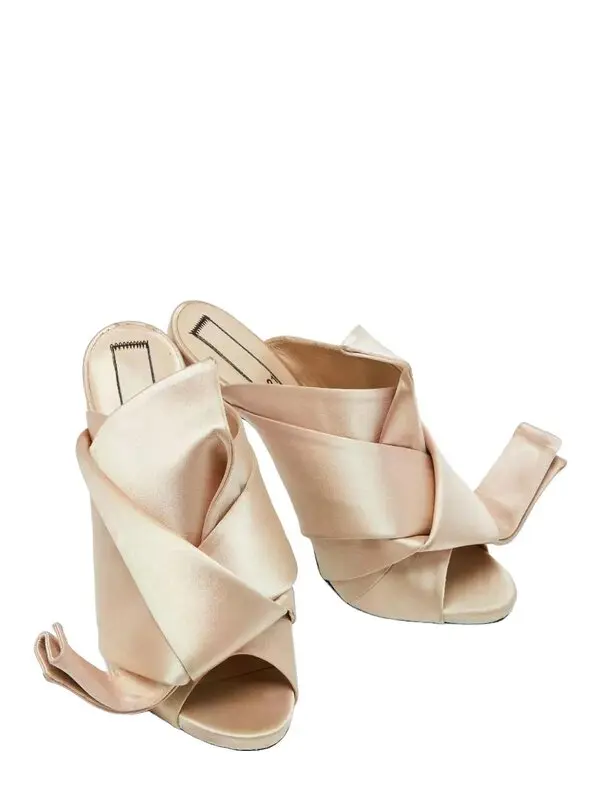 N°21 Pleated Satin Mules With Knot Detail - Neutrals