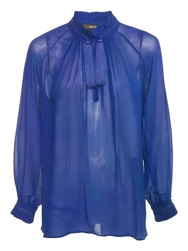 Roberto Cavalli Sheer Tassel Detail Long Sleeve Top - Blue