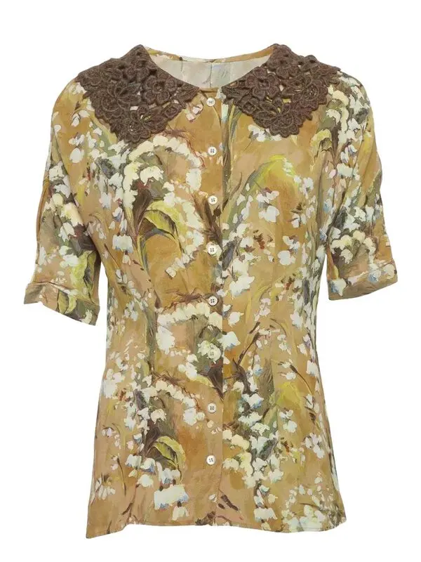Dolce & Gabbana Floral Print Lace Collar Shirt - Neutrals