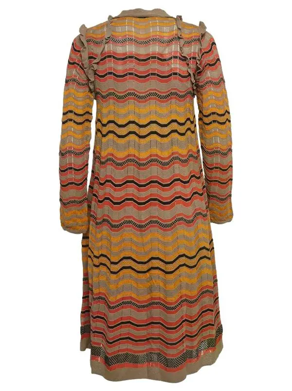 Missoni Zigzag Knit Midi Dress With Ruffled Mockneck - Neutrals