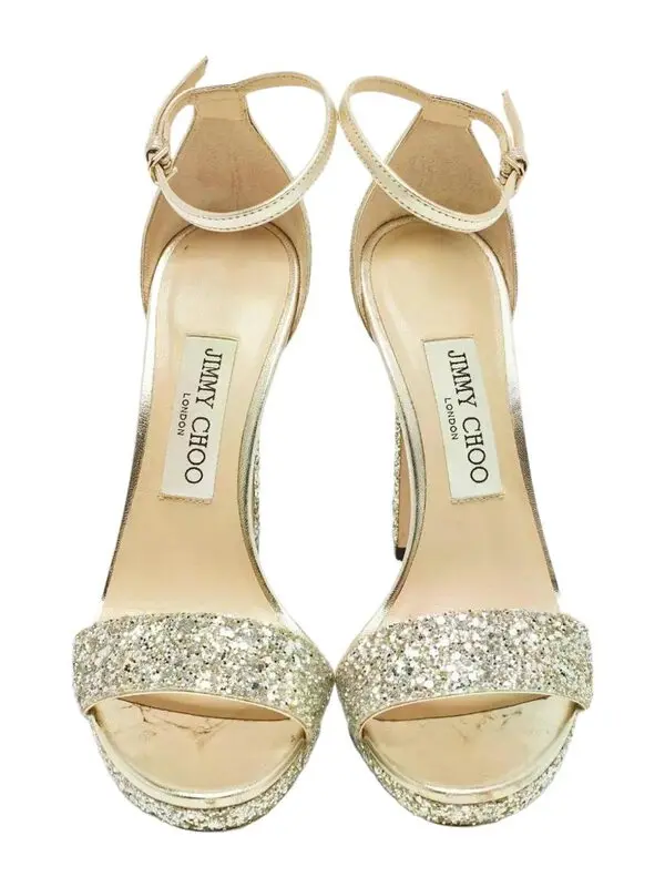 JIMMY CHOO Glitter Embellished Heeled Sandals - Silver