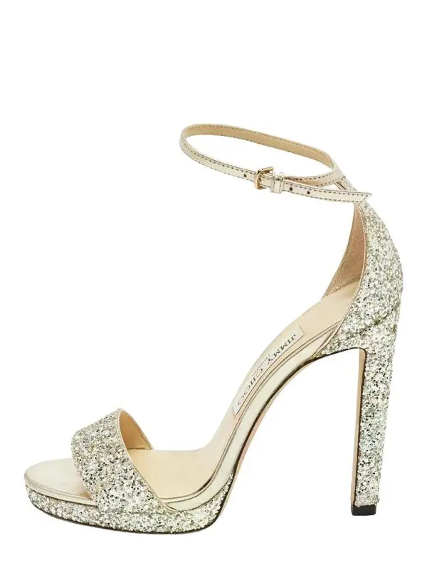JIMMY CHOO Glitter Embellished Heeled Sandals - Silver