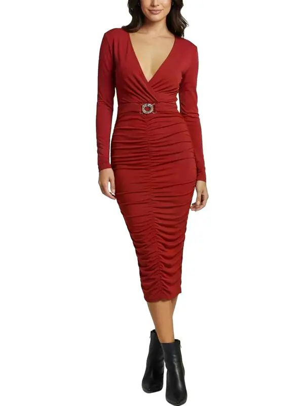 Just Cavalli V-neck Midi Dress With Snake Detail Brooch - Red