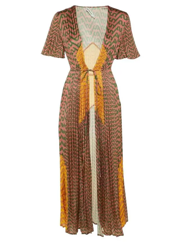 SELF-PORTRAIT Printed Plissé Maxi Dress - Red