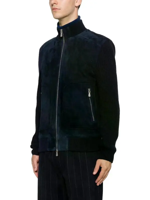 Eleventy Suede And Ribbed-knit Jacket - Blue