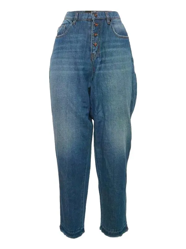 Moschino Distressed Heart-button Tapered Jeans - Blue