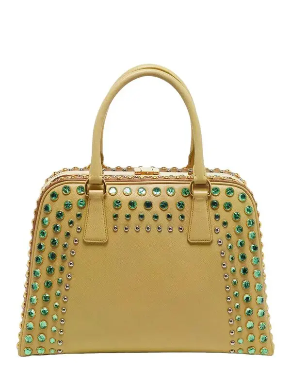 Prada Pyramid Saffiano Lux Tote Bag With Crystal Embellishments - Yellow