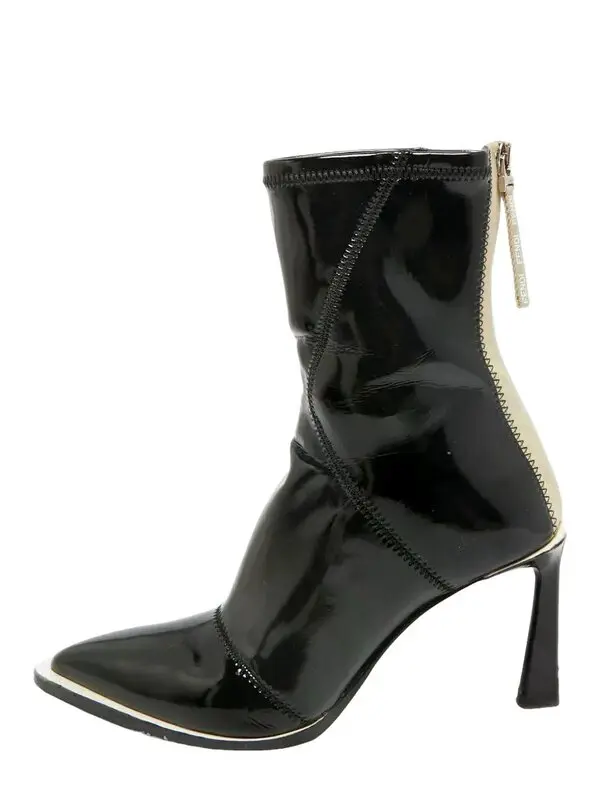 Fendi Patent Leather Pointed Toe Ankle Boots - Black