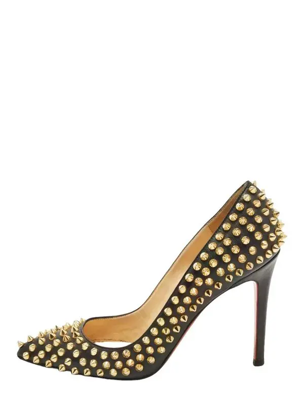CHRISTIAN LOUBOUTIN Leather Gold-tone Spike Embellished Pointed Toe Pumps - Black