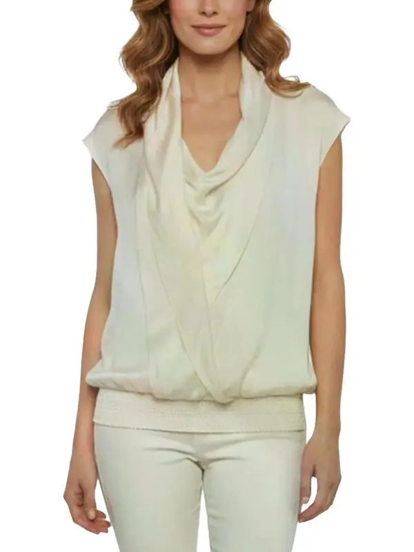 Max Mara Sleeveless Cowl Neck Silk Blouse With Ruffle Detail - Neutrals