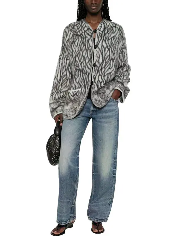FORTE_FORTE Abstract Pattern Brushed Finish Cardigan - Grey