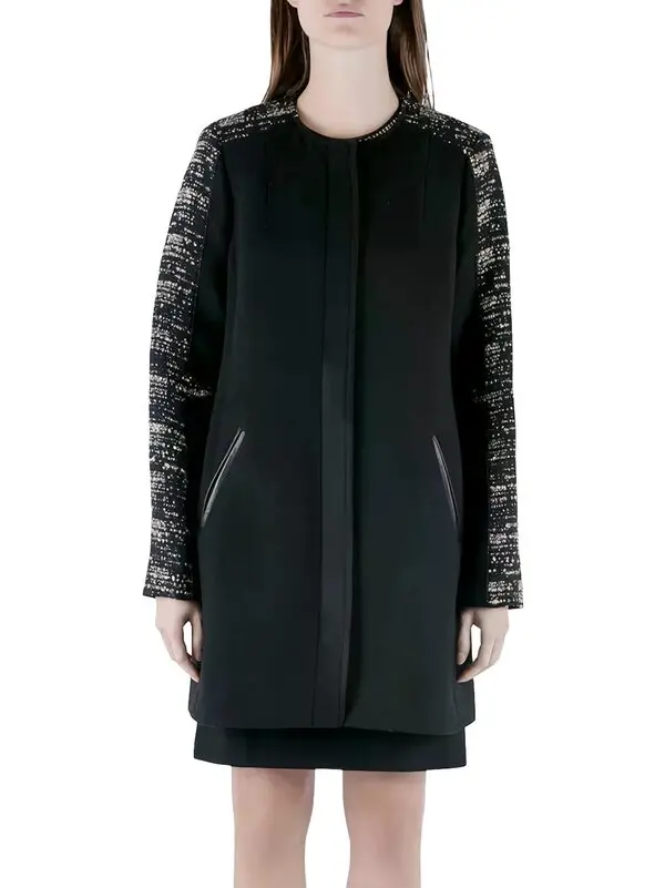 Rebecca Taylor Contrast Sleeve Zip Front Coat - Black