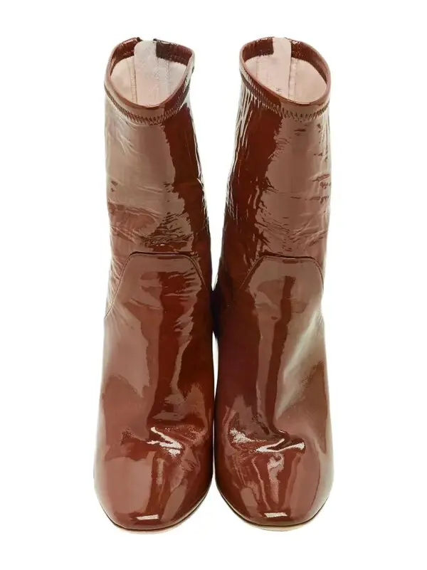 Dior Patent Leather Clear Block Heel Ankle Boots - Brown