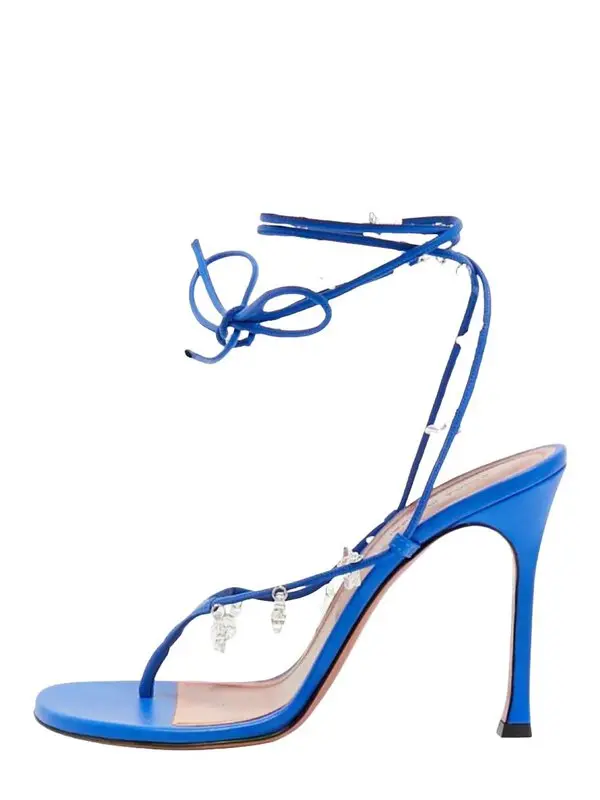 Amina Muaddi Leather Star Charm High Stiletto Heel Sandals - Blue